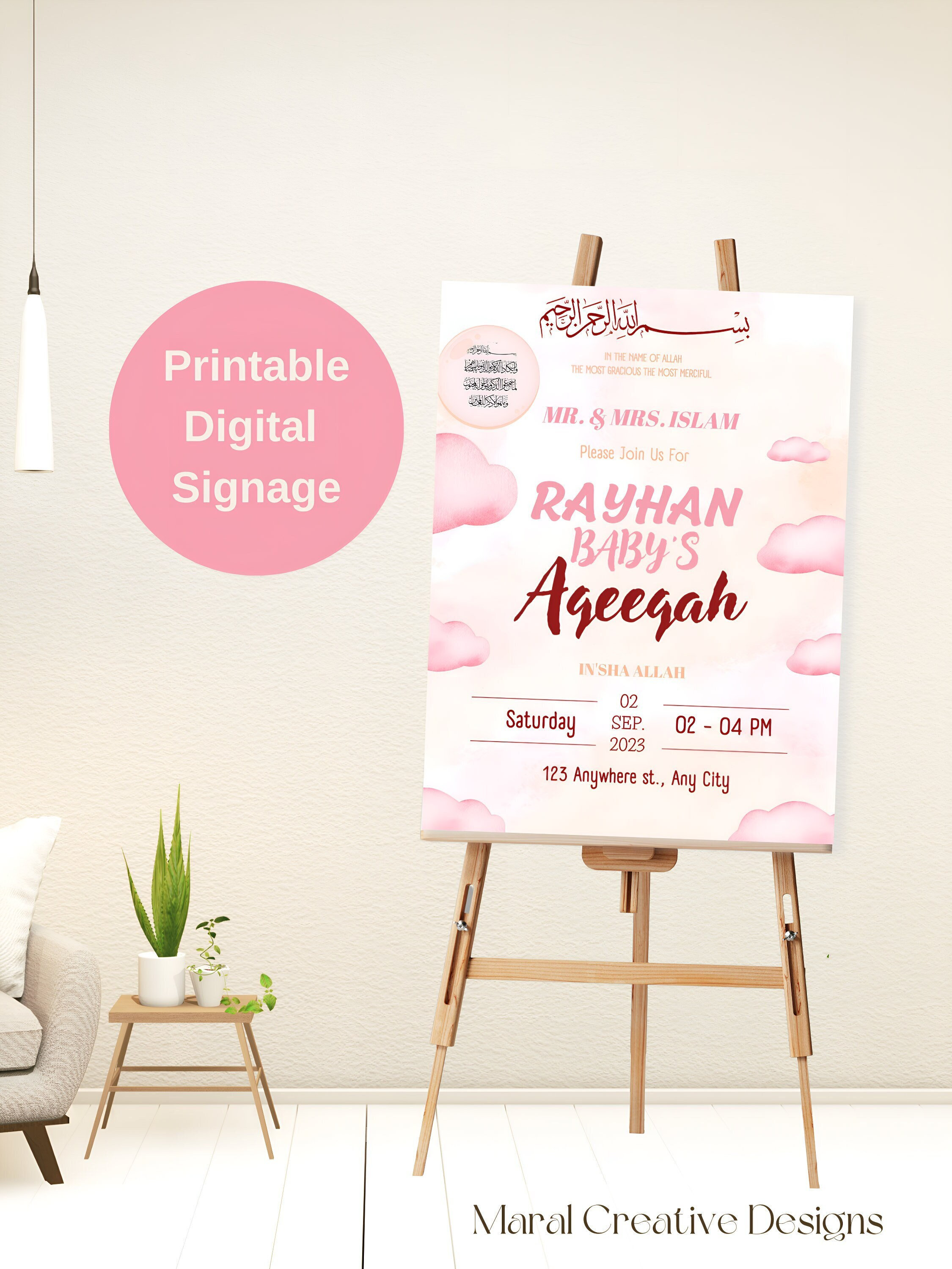 Editable Aqiqah Welcome Sign Digital Template, Customized Islamic Girl ...