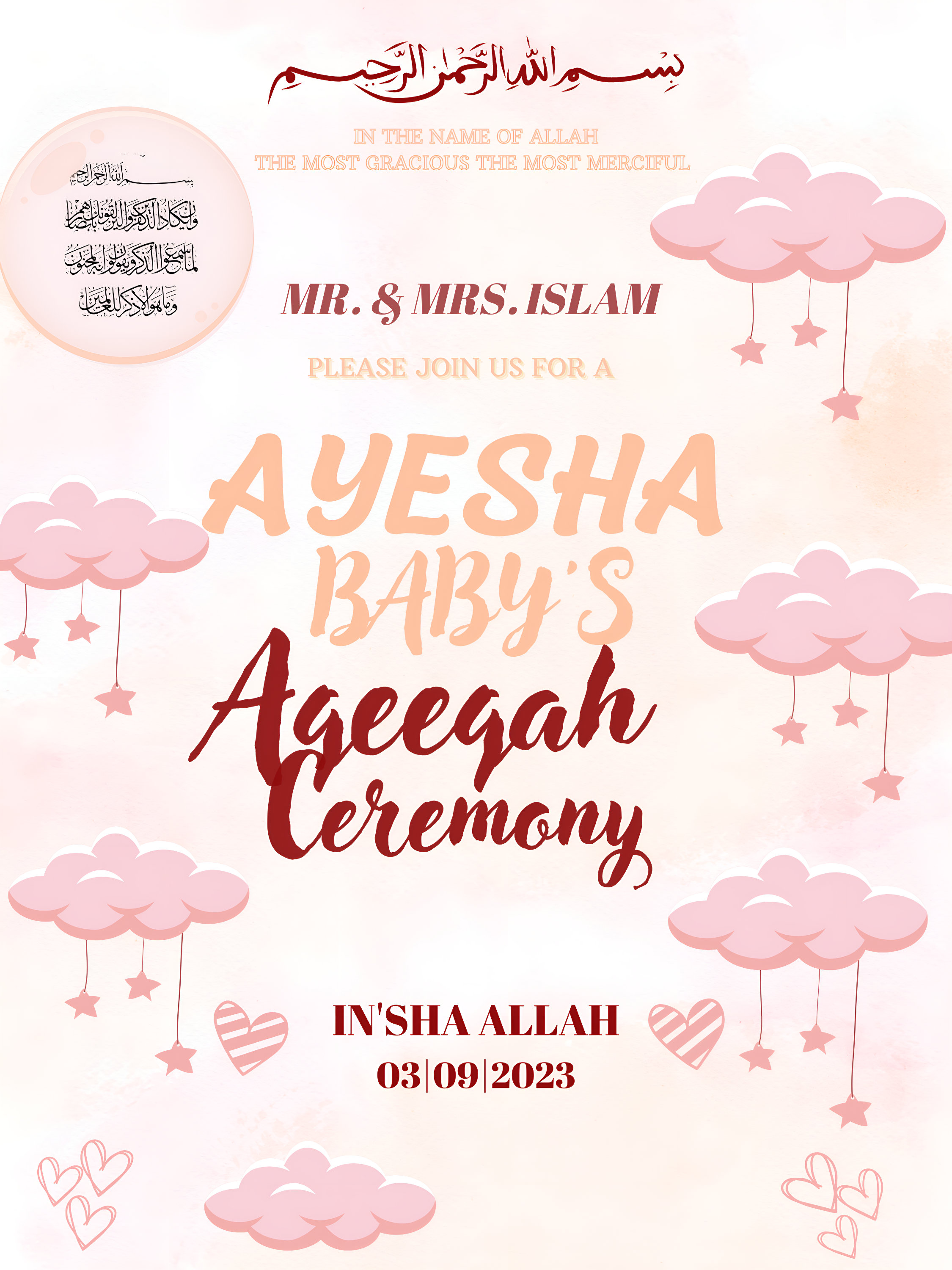 Editable Aqiqah Welcome Sign Digital Template, Customized Islamic Girl ...