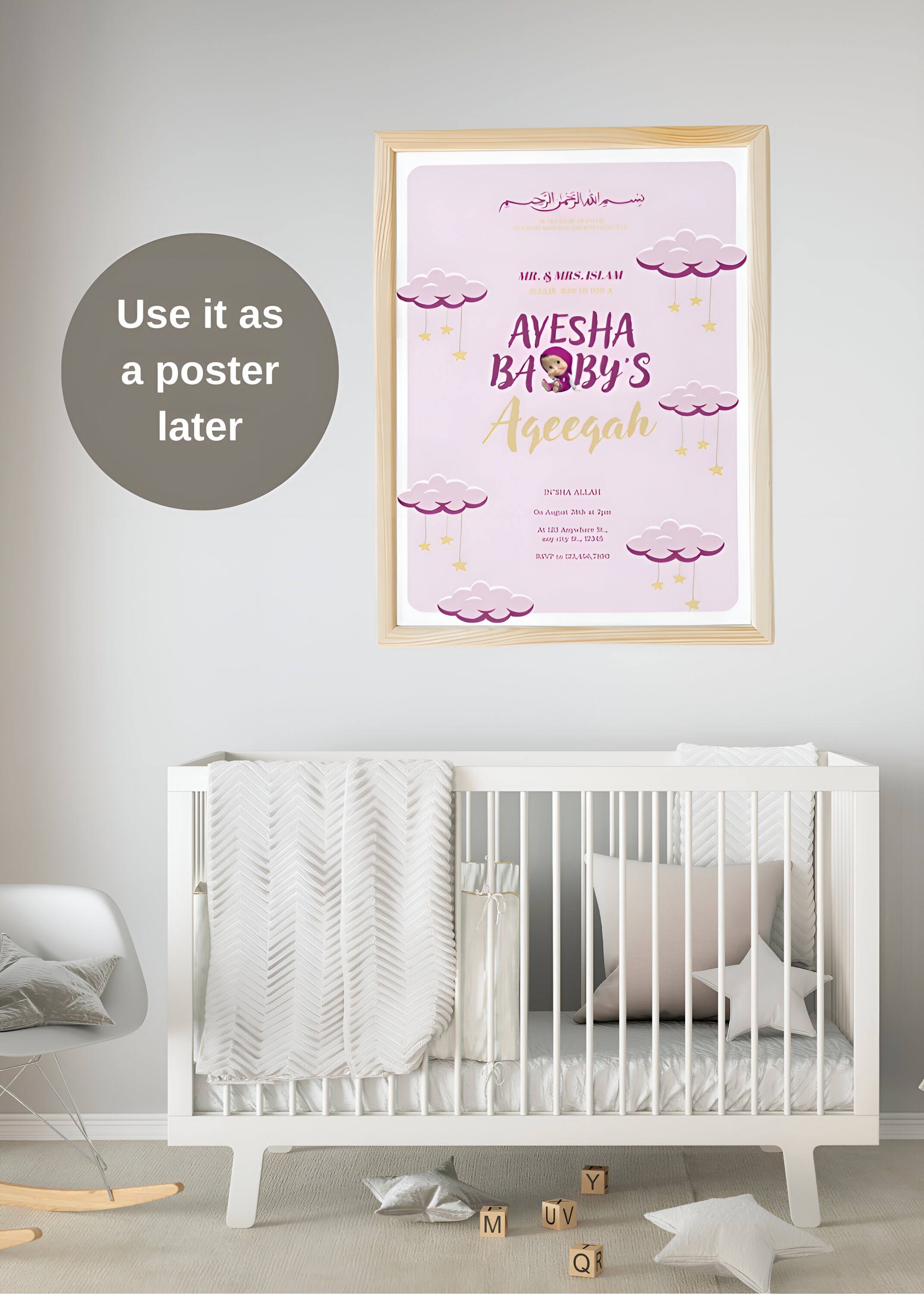 Editable Aqiqah Welcome Sign Digital Template, Custom Girl Islamic ...