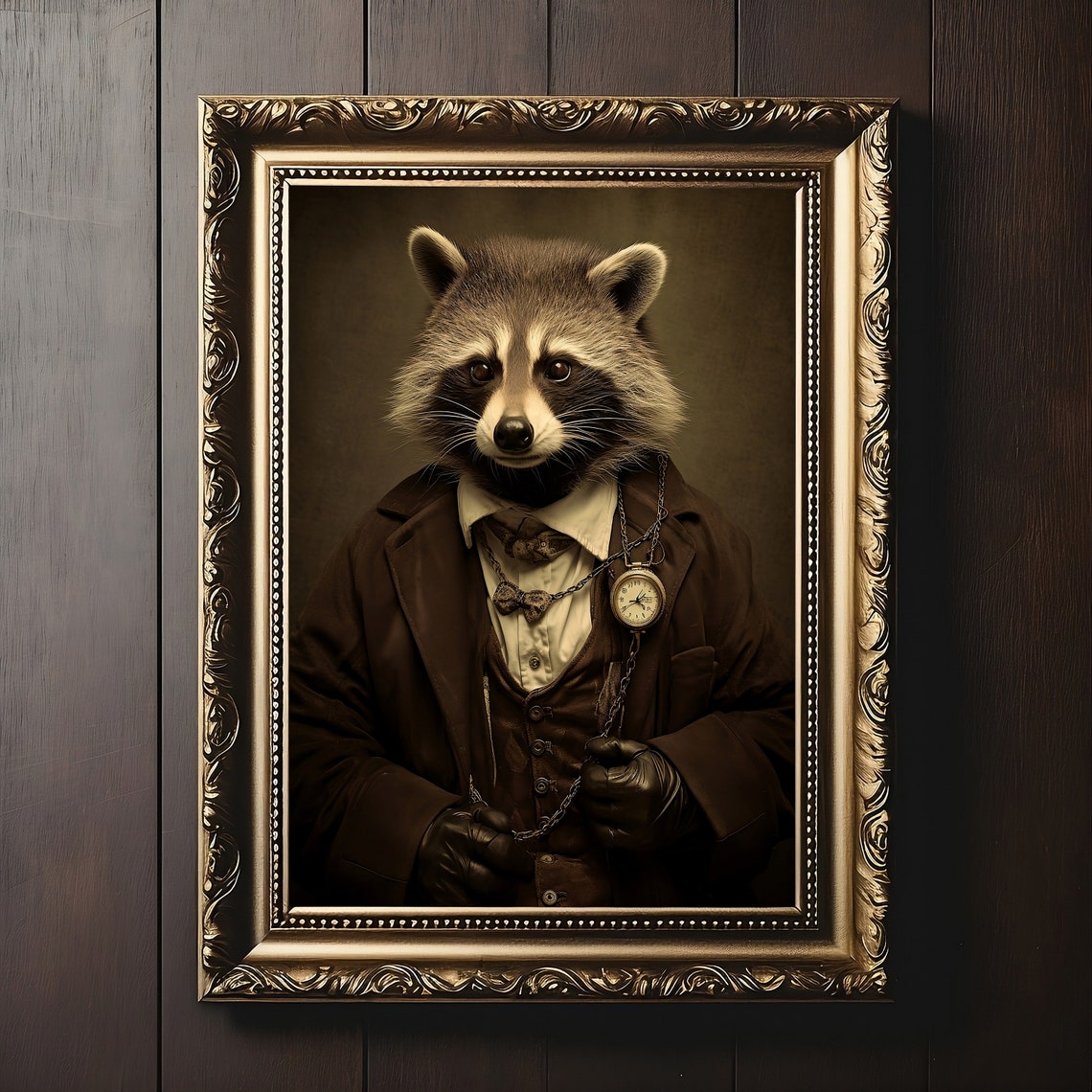 Raccoon With Pocket Watch Vintage Poster, Gothic Home Decor and Racoon ...