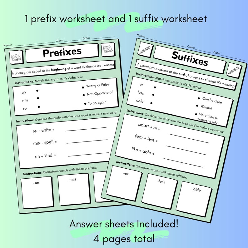 Teaching Prefix and Suffix Practice! Worksheets for Your Classroom or ...