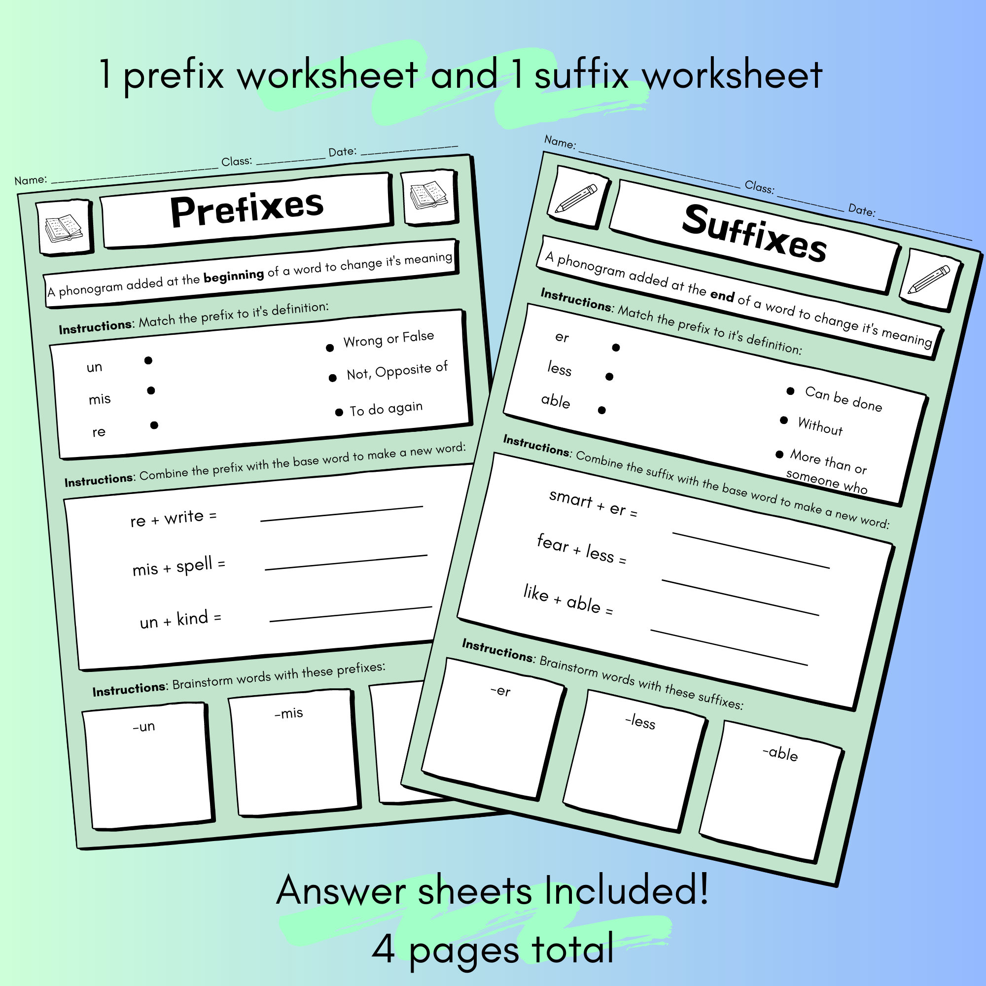 Teaching Prefix and Suffix Practice! Worksheets for Your Classroom or ...