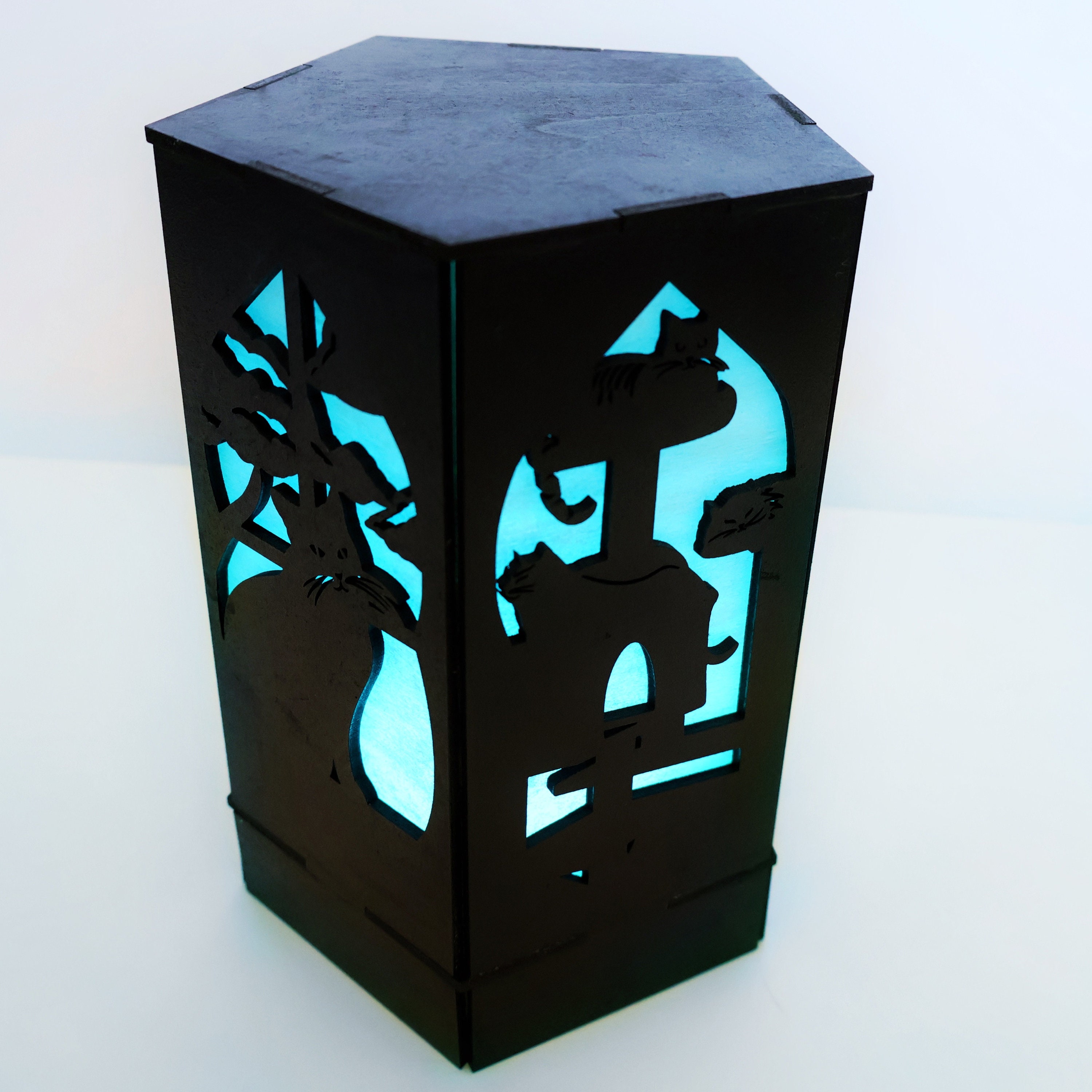 Cat Wooden Tabletop Lantern, Playing Kitten Laser Cut Home Decor ...