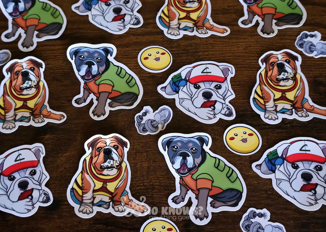 Pokemon Trainer Bulldog Sticker Pack, English Bulldogs Sticker Set ...
