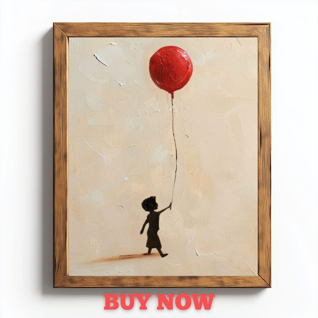 Wabi Sabi Minimalist Red Balloon Art – Neutral Nursery Wall Decor ...