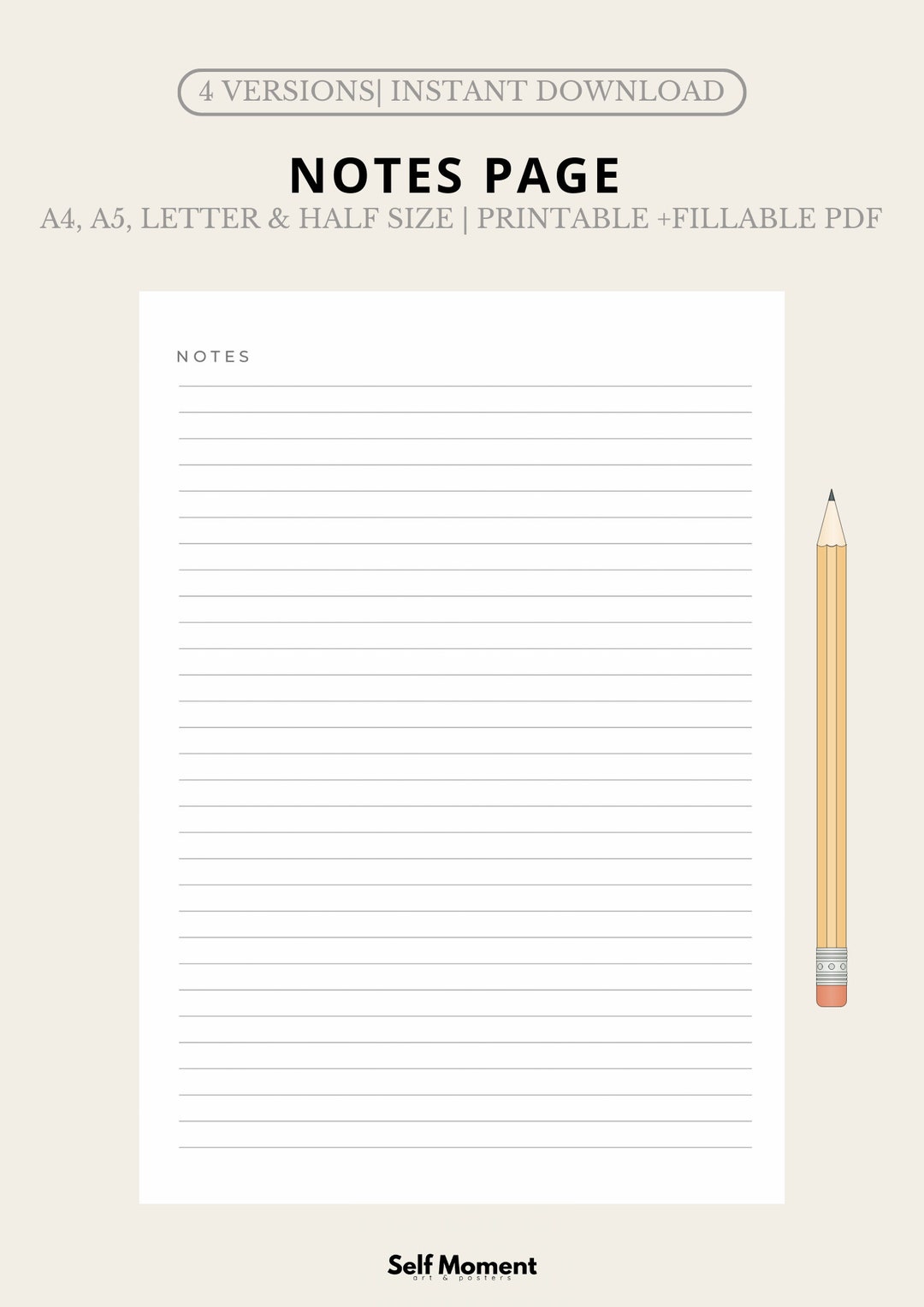 Notes Page Printable, Lined Notes Template, Note Taking, Writing Paper ...