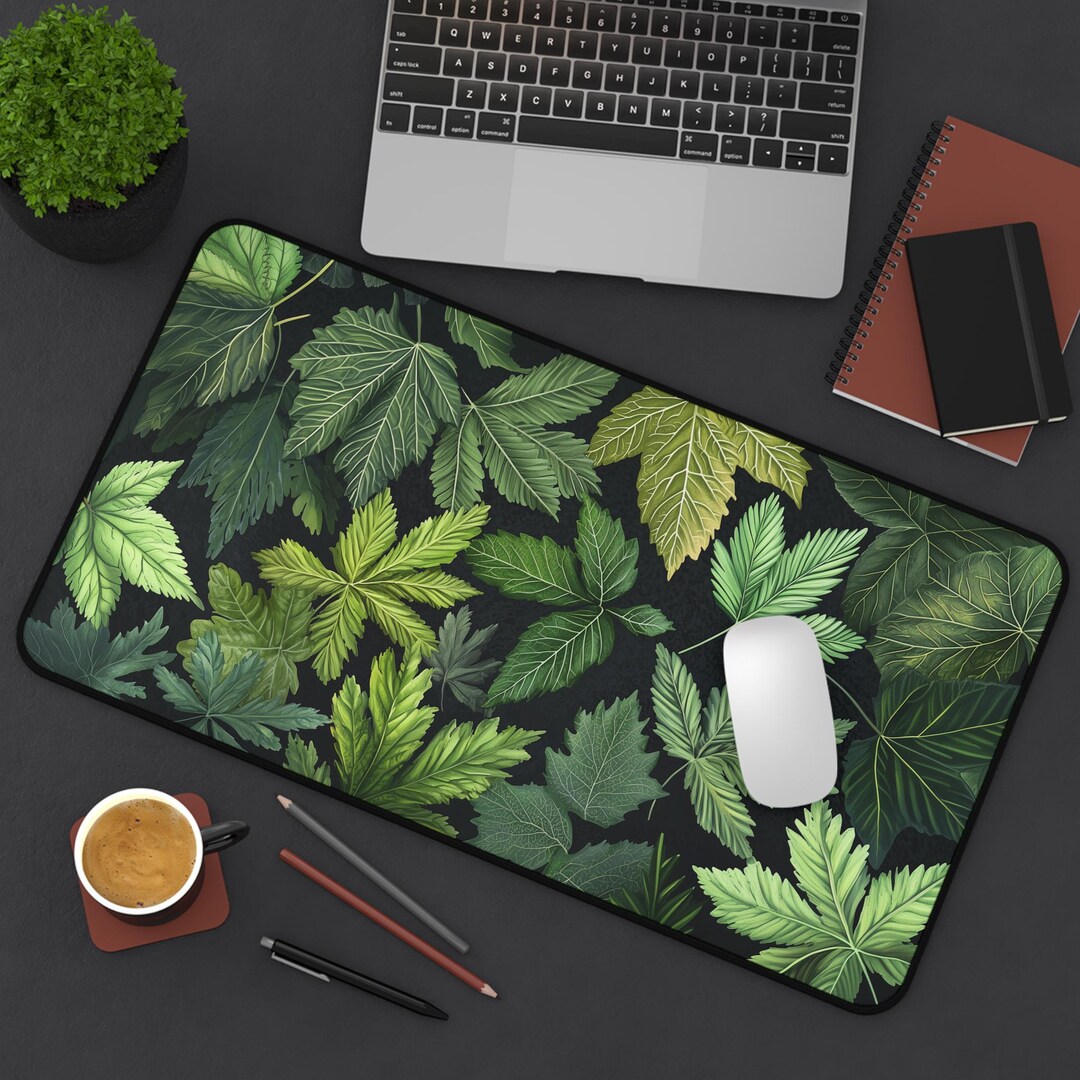 Botanical Leaves Desk Mat, Green Leaf Mousepad, Nature Lover Office ...