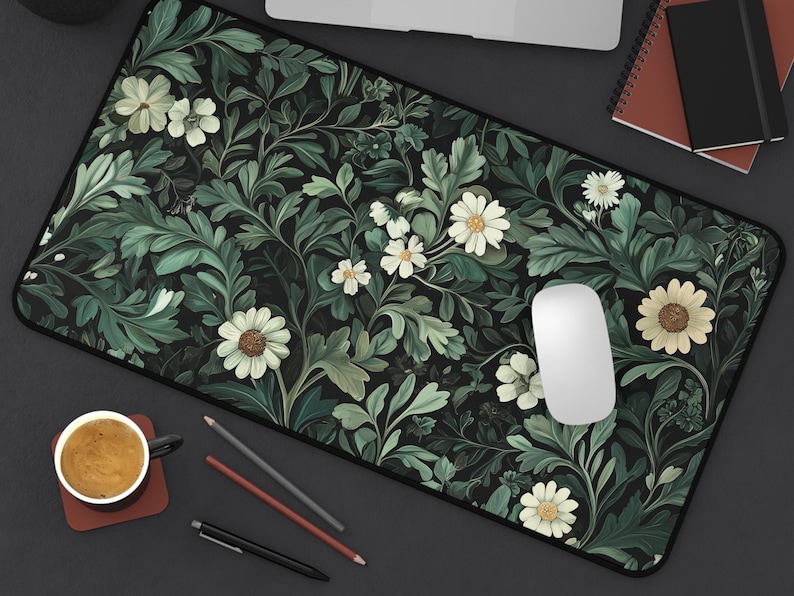Art Nouveau Botanical Desk Mat: Sage Green Floral Office Decor - Etsy