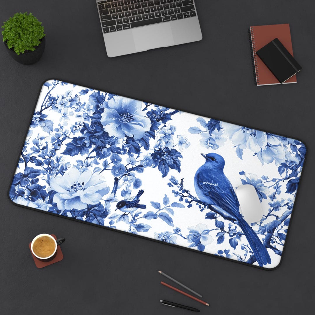 Desk Mat Birds, Chinoiserie Mouse Pad & Extra Large Desk Pad, Floral ...