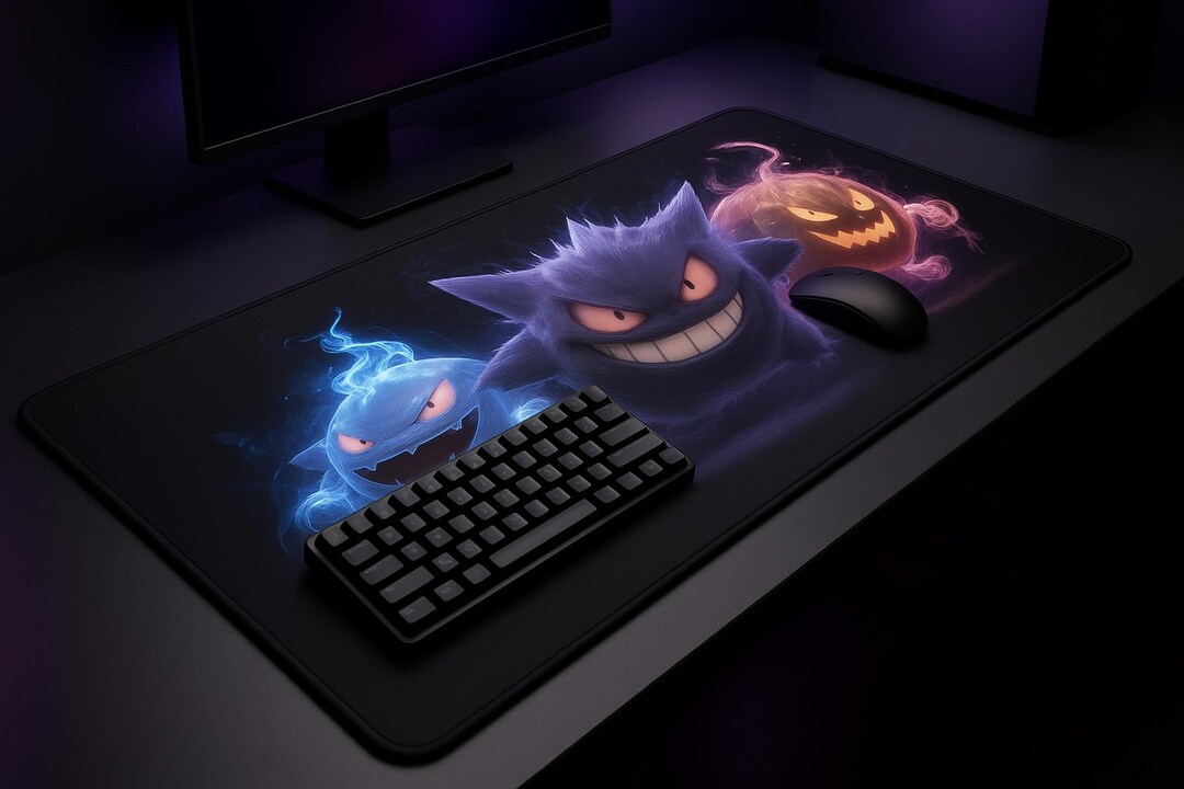 Ghost Pokemon Desk Mat - Shiny Gengar, Mimikyu, Pumpkaboo TCG Playmat ...