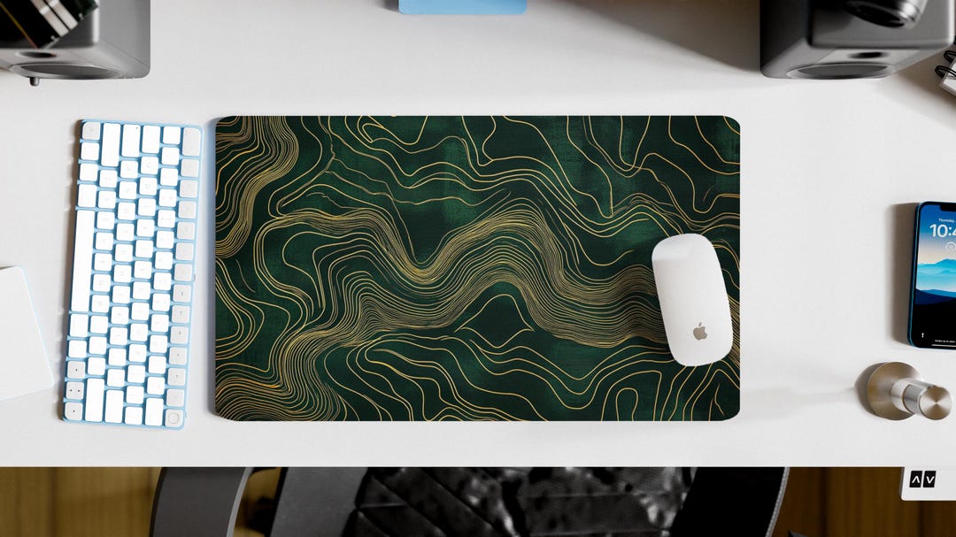 Green Topography Desk Mat, Home Office Decor & Gaming Mousepad Gift ...