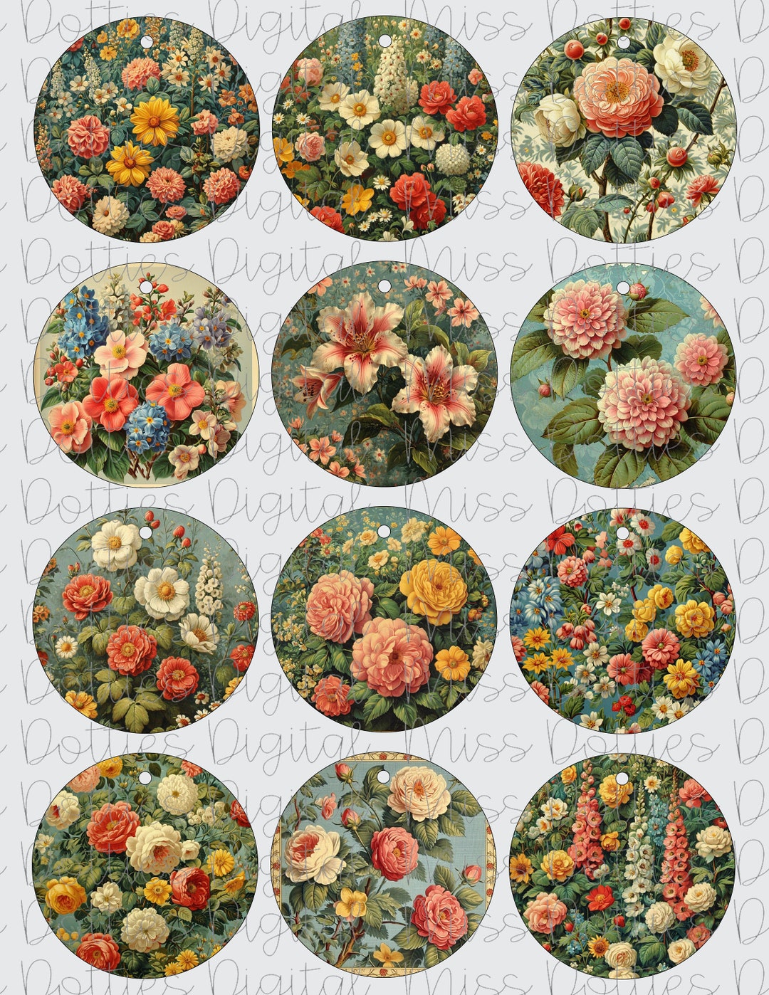 Floral Gift Tags, Floral Round Gift Tags, Flower Gift Tags, Flower Tags ...