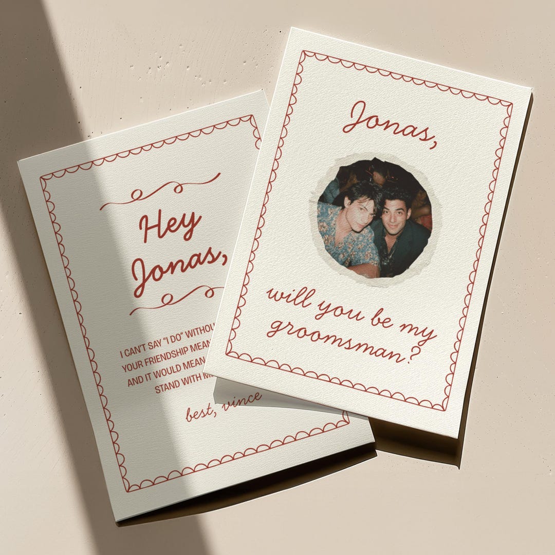 Retro Groomsman Proposal Card Template, Red Whimsical Best Man ...
