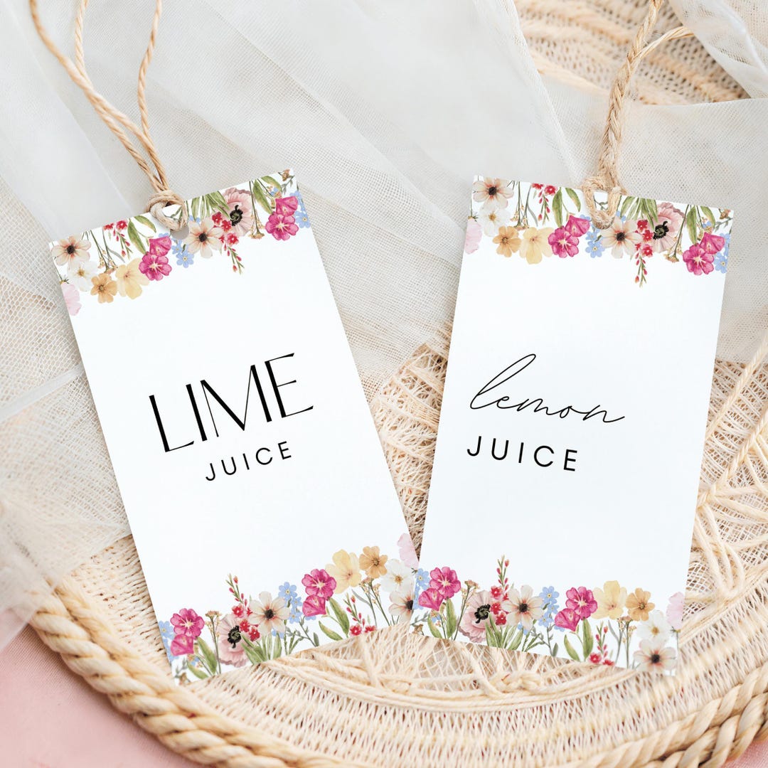 Wildflower Juice Tags Template Editable Floral Mimosa Bar Tags ...