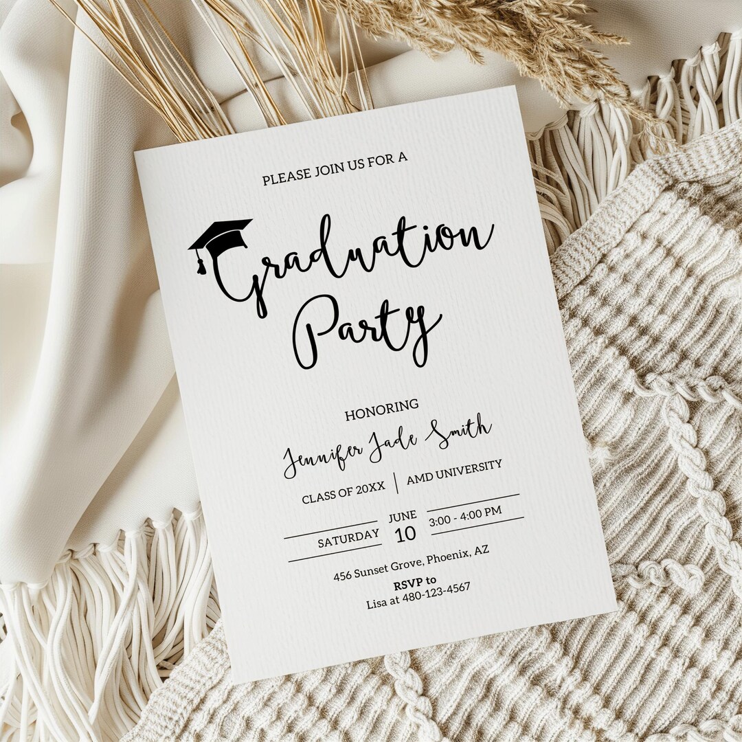 Classic Graduation Party Invitation, Customizable Grad Invite Template ...