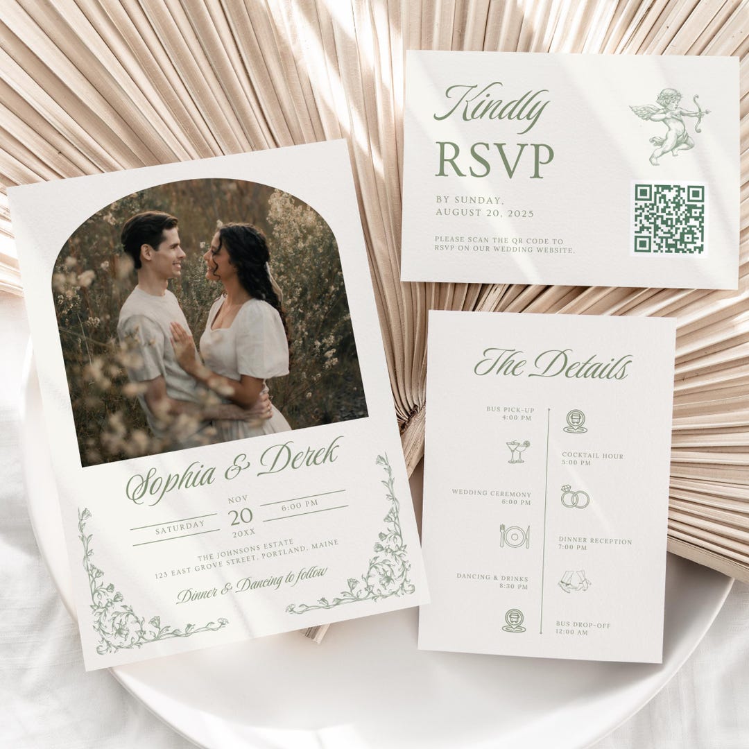 Greenery Mini Wedding Invitation Suite, Botanical Wedding Invite Set ...