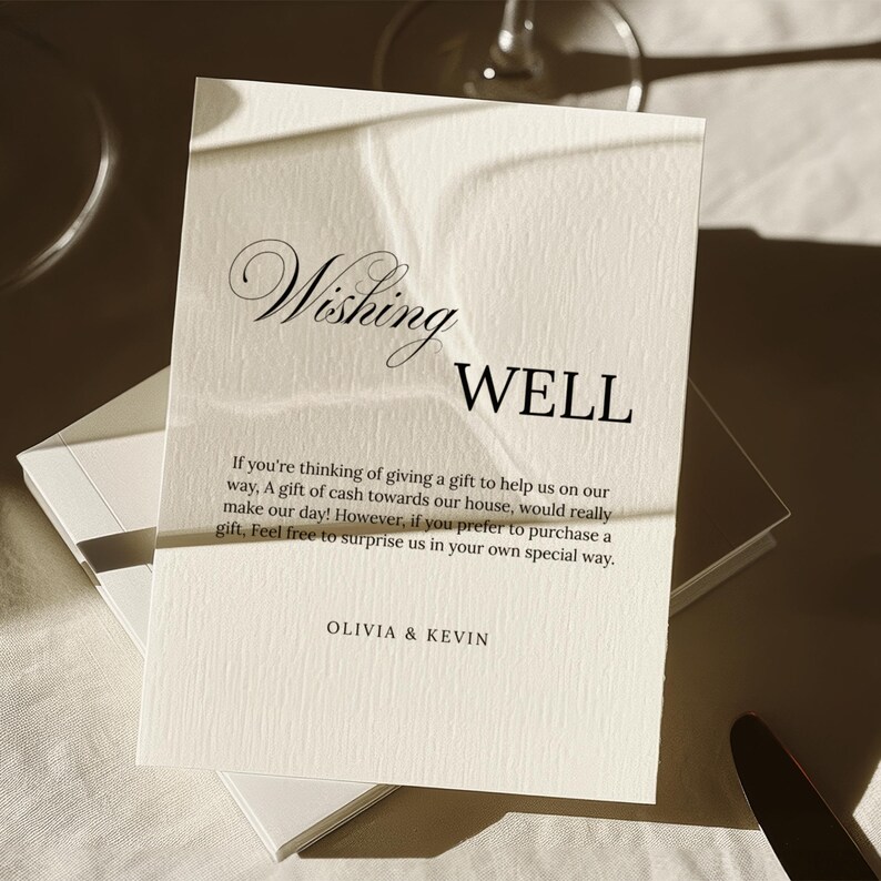 Minimalist Wishing Well Card Template, Wedding Gift Request, Honeymoon ...