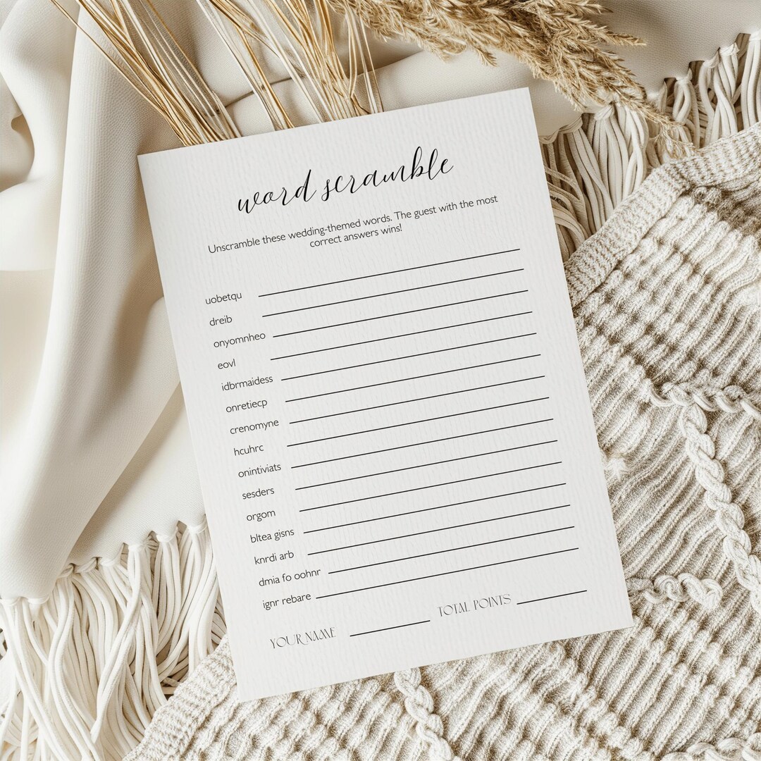 Minimalist Word Scramble Bridal Shower Game Template Printable Simple ...