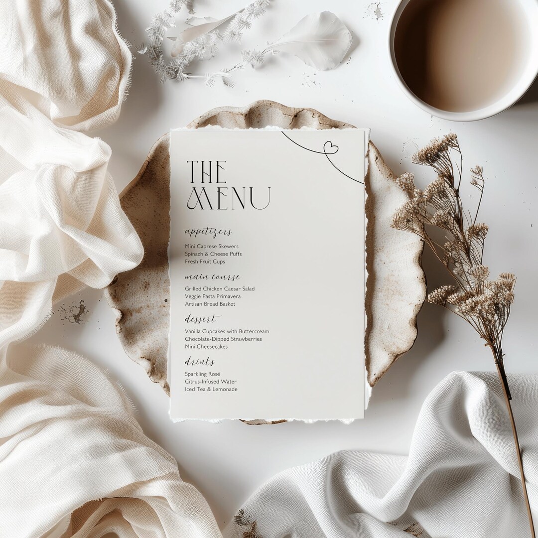 Elegant Menu Template Bridal Shower Menu Printable Black and White Menu ...