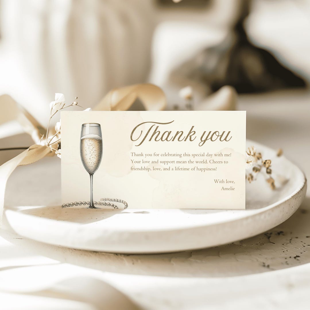 Pearls and Prosecco Thank You Card Template Bridal Shower Thank You ...