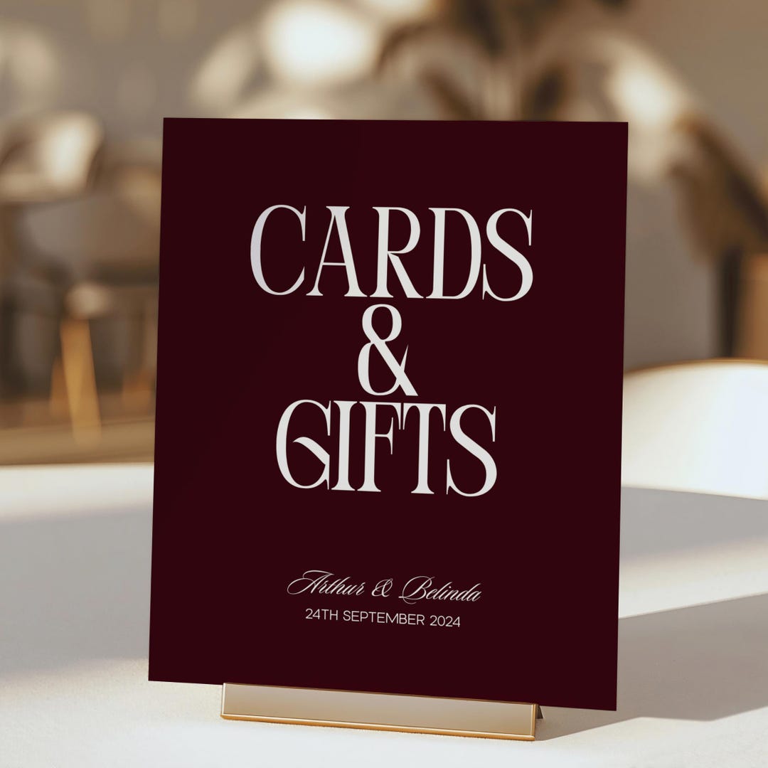 Burgundy Cards and Gifts Sign Template, Editable Wedding Gift Signage ...
