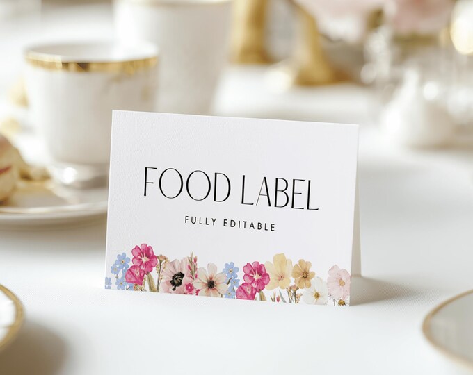 Wildflower Food Labels Template Printable Floral Buffet Card Editable ...