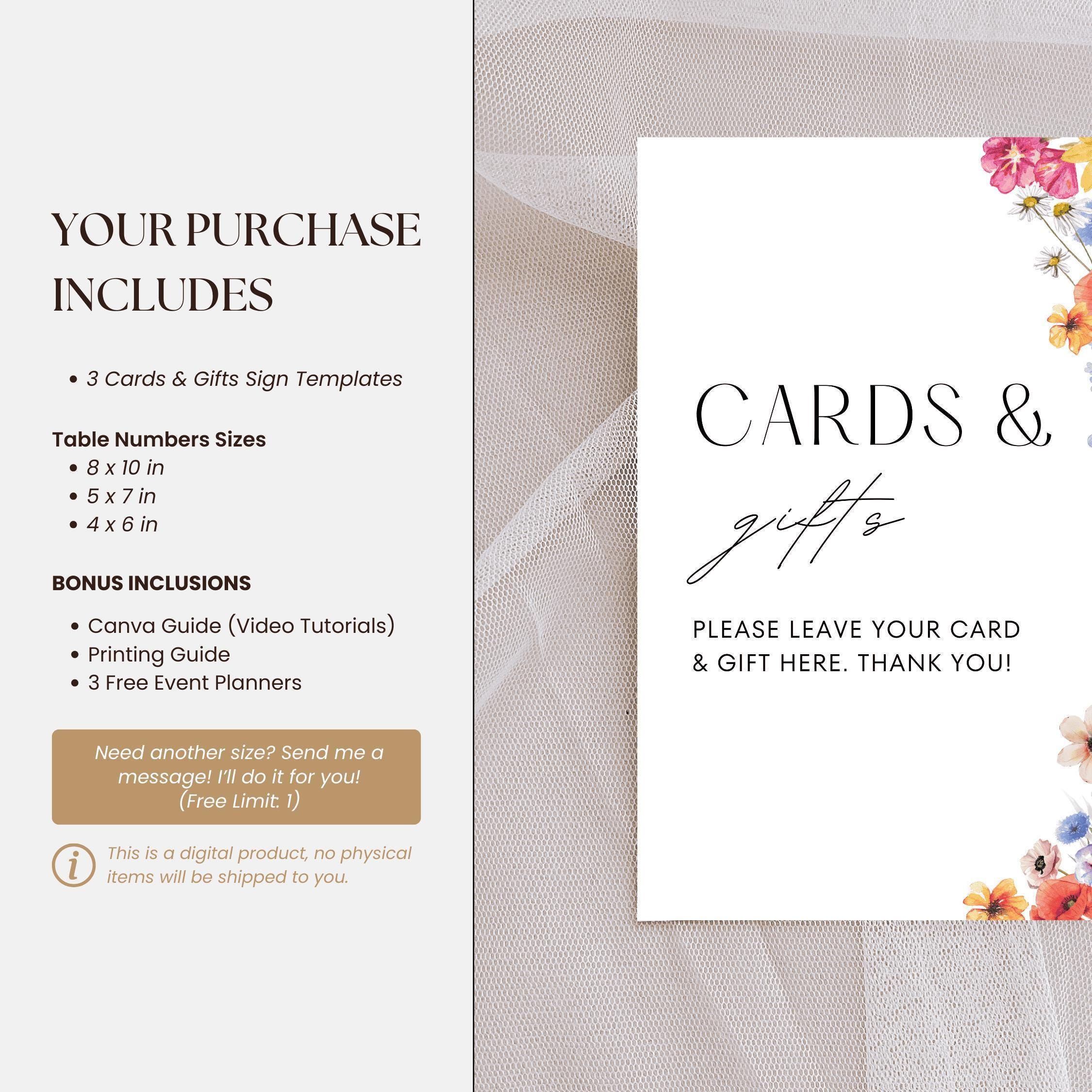 Cards and Gifts Sign Template Printable Wildflower Gift Table Sign ...