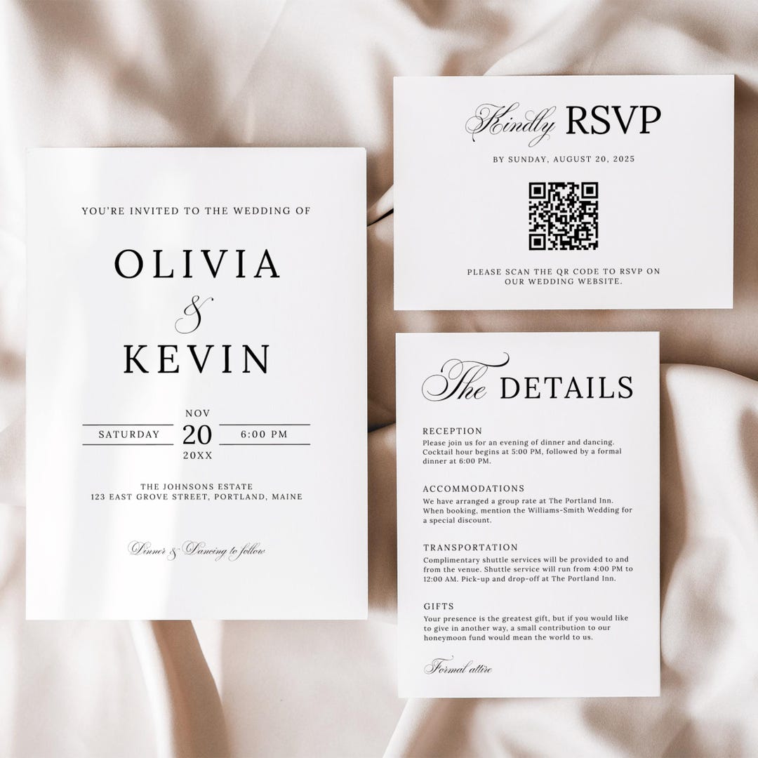 Minimalist Mini Wedding Invitation Suite, Classic Wedding Invite Set ...