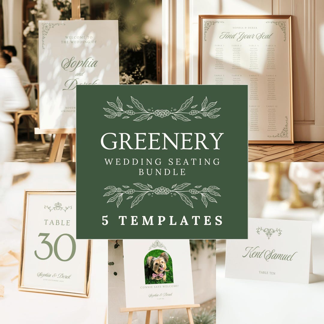 Greenery Wedding Seating Bundle Template, Vintage Wedding Reception ...