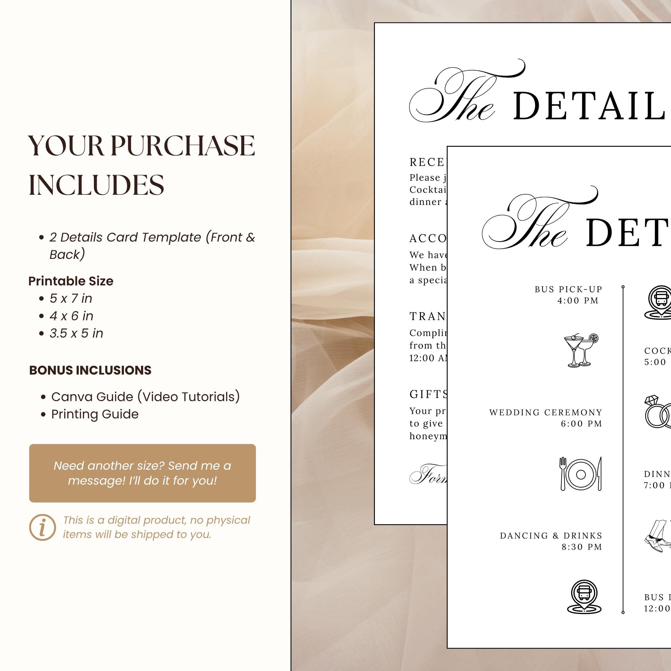 Minimalist Wedding Details Card Template, Editable Wedding Ceremony ...