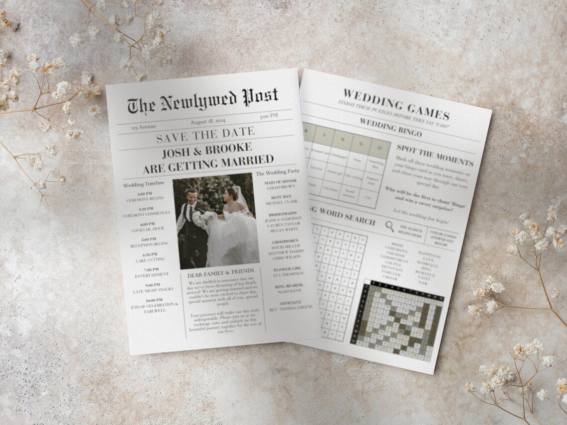 Editable Newspaper Wedding Invitation Template, Foldable Wedding ...