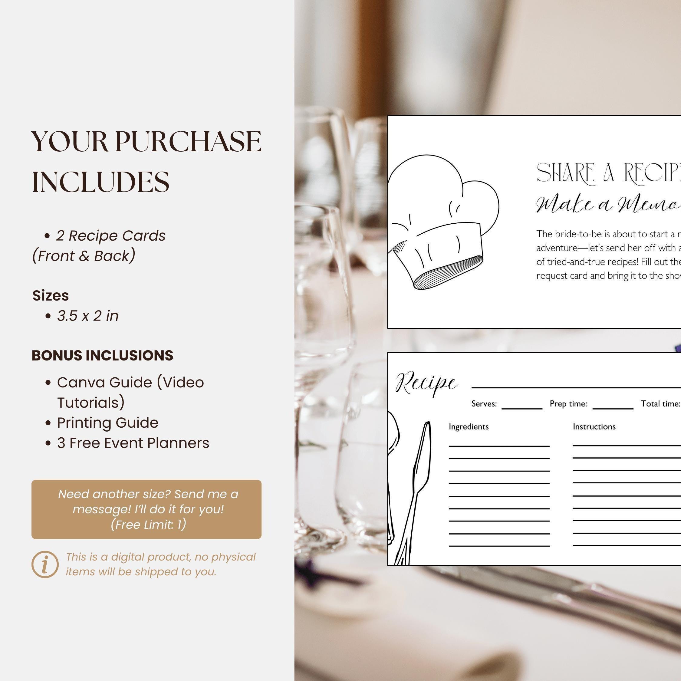 Minimalist Recipe Card Template Printable Bridal Shower Share a Recipe ...