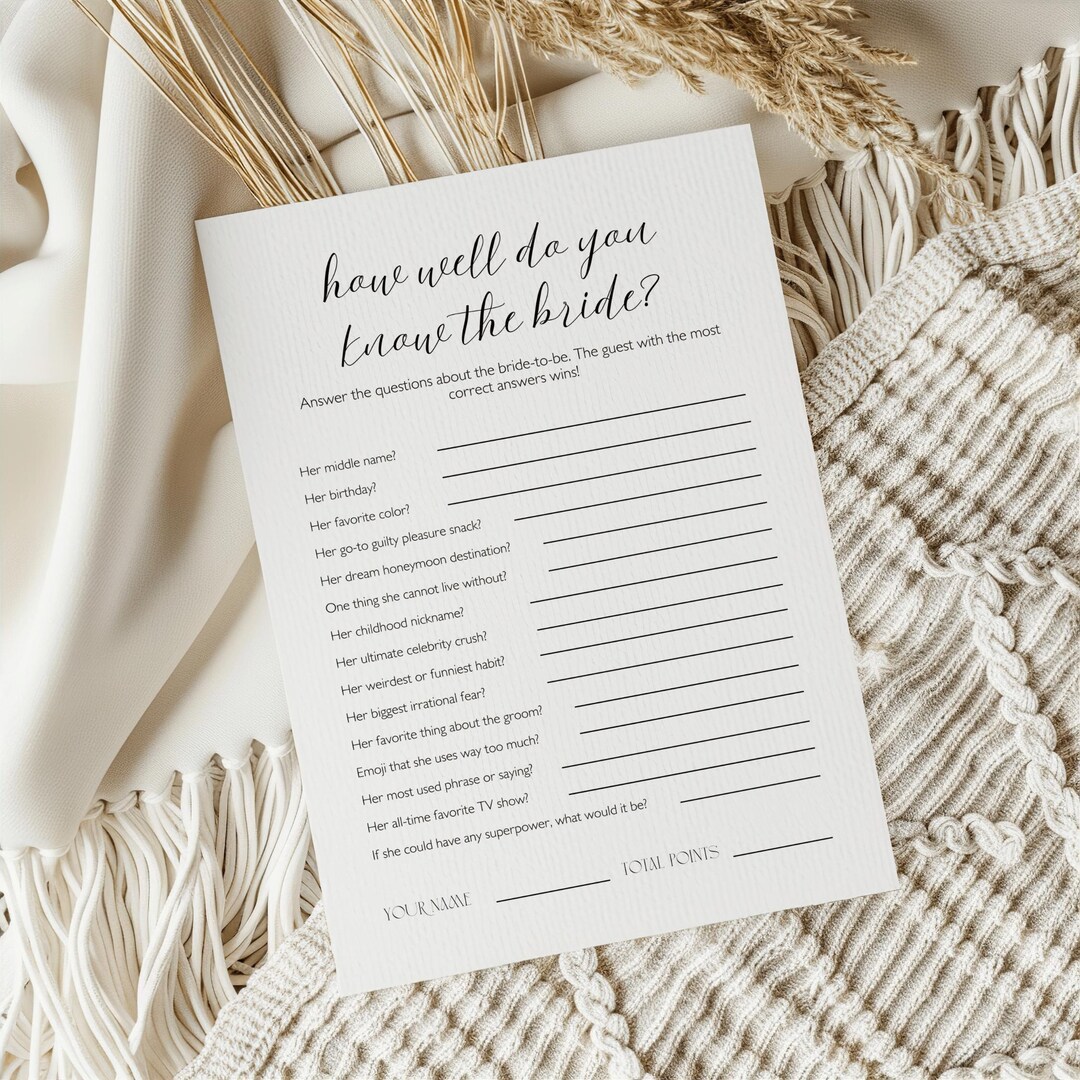 How Well Do You Know the Bride Game Template Printable Minimalist Who ...