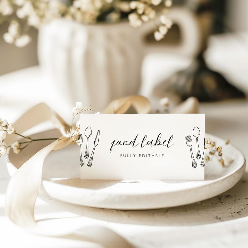 Minimalist Food Labels Template Printable Elegant Buffet Card Editable ...
