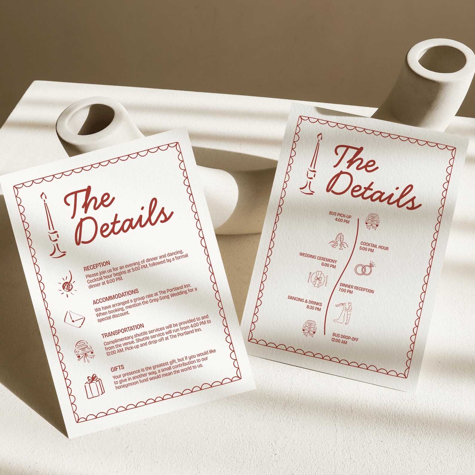 Red Whimsy Wedding Details Card Template, Fun Retro Wedding Ceremony ...