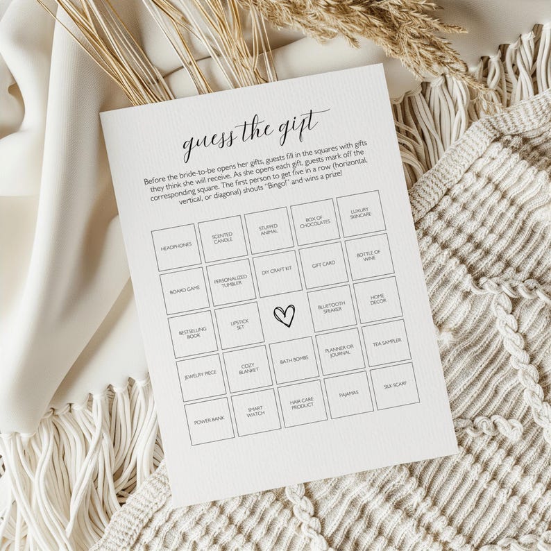 Minimalist Guess the Gift Game Template Printable Bridal Bingo Card ...