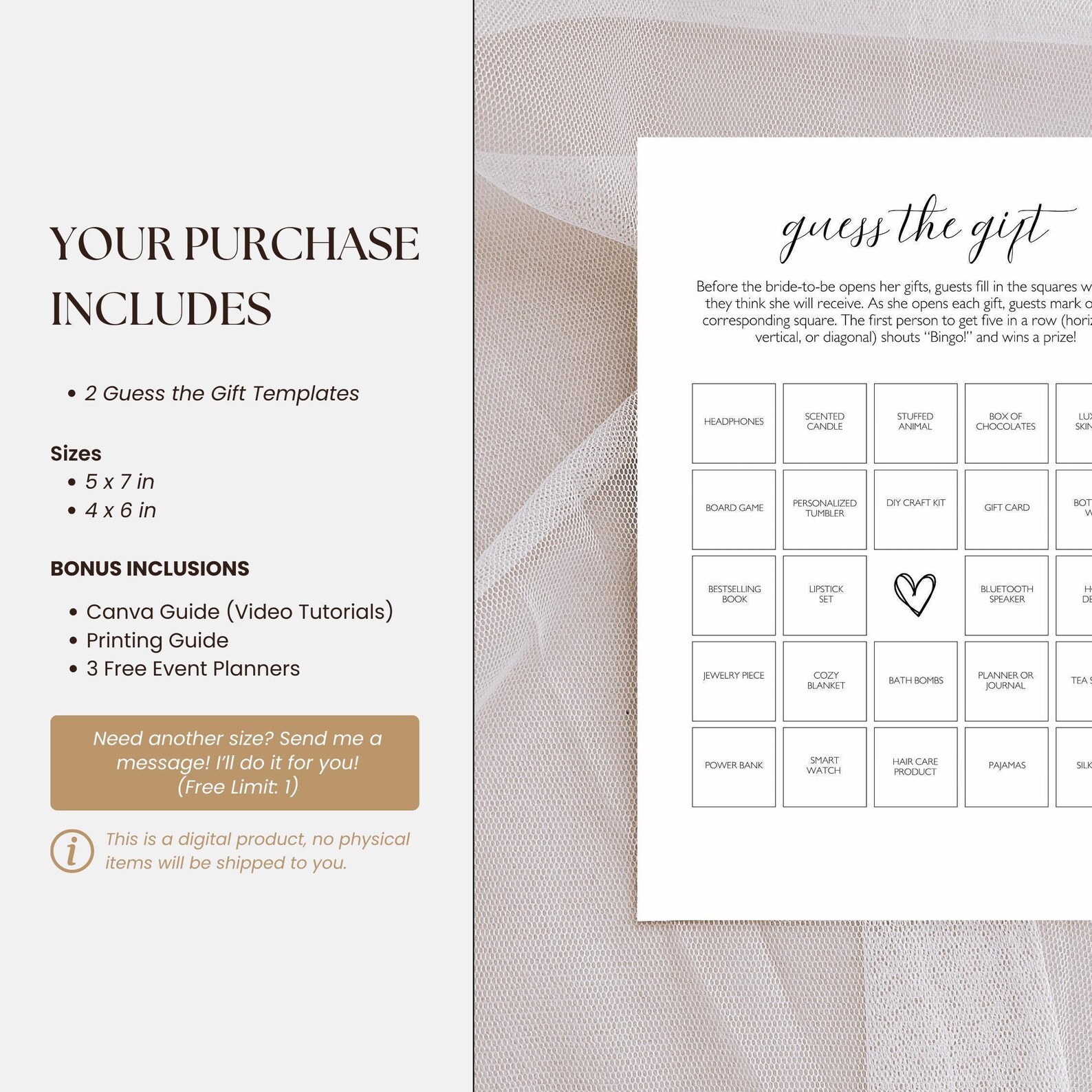 Minimalist Guess the Gift Game Template Printable Bridal Bingo Card ...