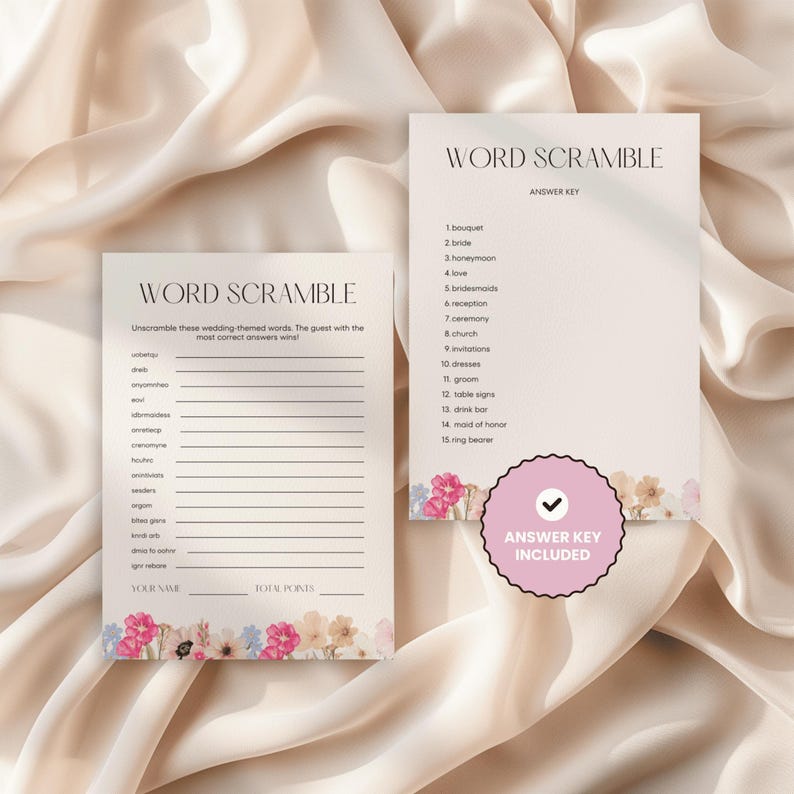 Wildflower Word Scramble Bridal Shower Game Template Printable Floral ...