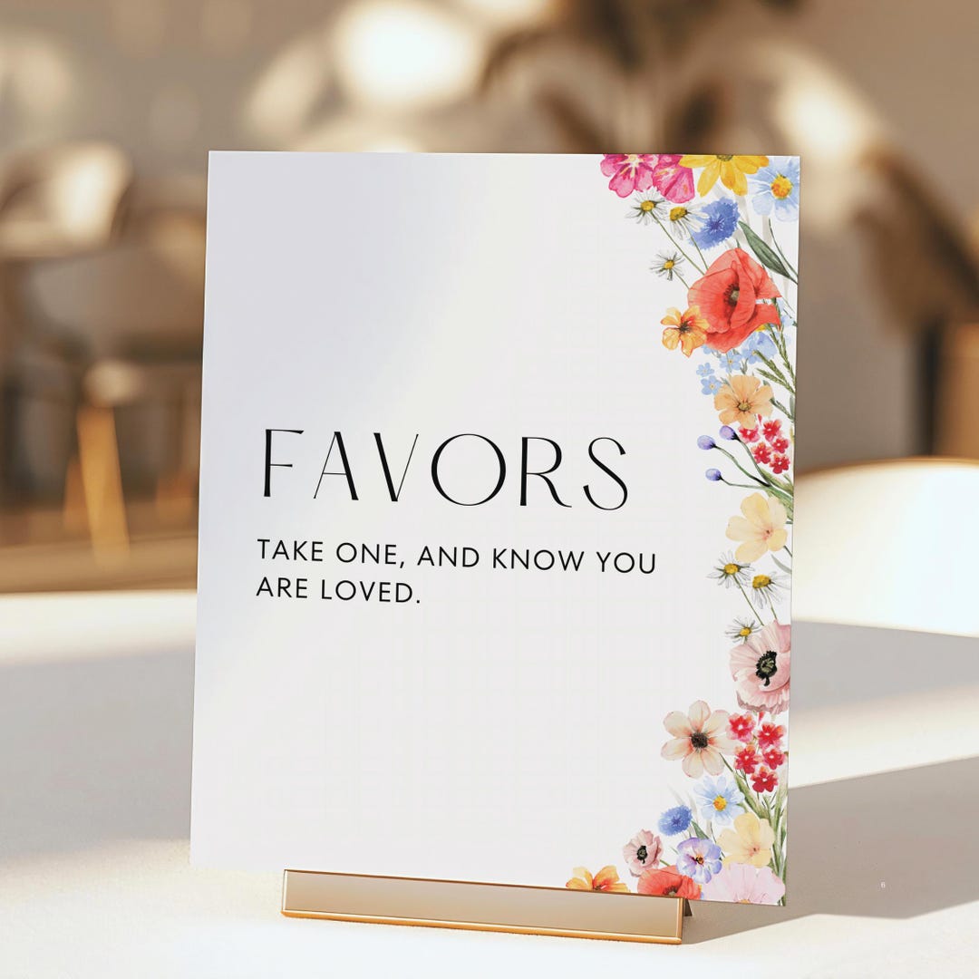 Favors Sign Template Wildflower Favor Table Sign Printable Editable ...