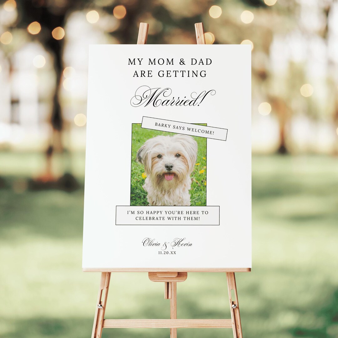 Dog Wedding Welcome Sign With Photo Template, Editable Pet Cat Wedding ...