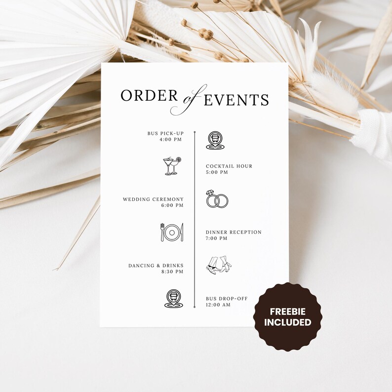Wedding Order of Events Sign Template, Minimalist Wedding Day Timeline ...