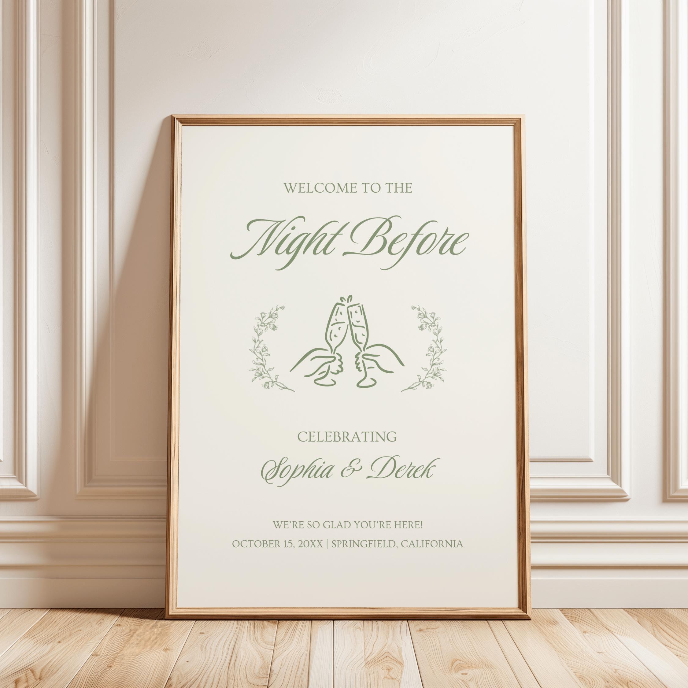The Night Before Welcome Sign Template, Greenery Wedding Rehearsal ...