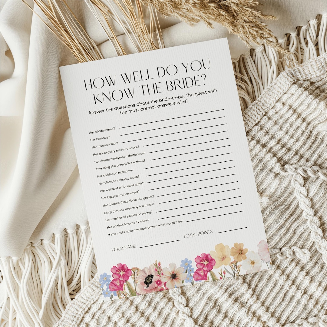 How Well Do You Know the Bride Game Template Printable Wildflower Who ...