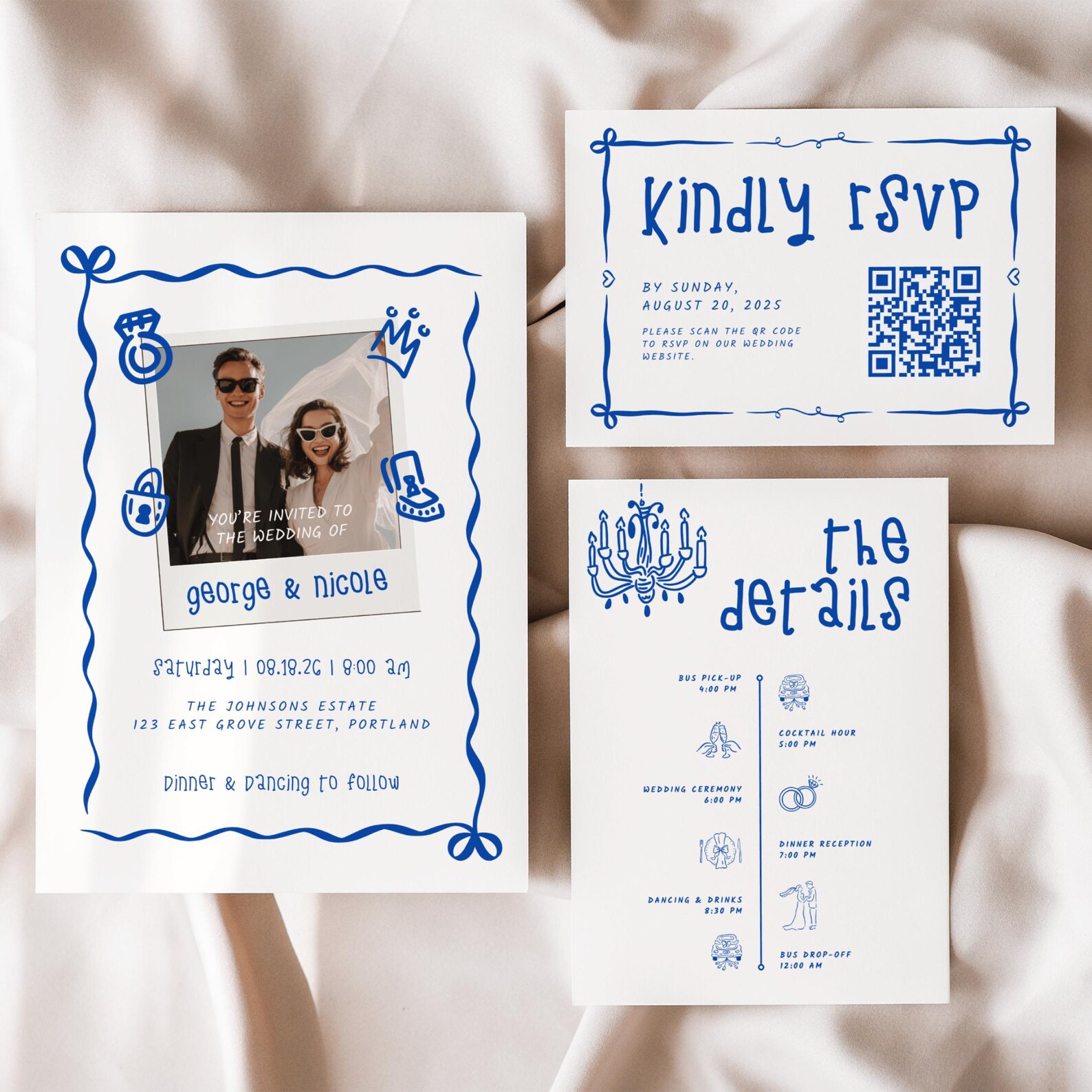 Whimsical Mini Wedding Invitation Suite, Hand Drawn Wedding Invite Set ...