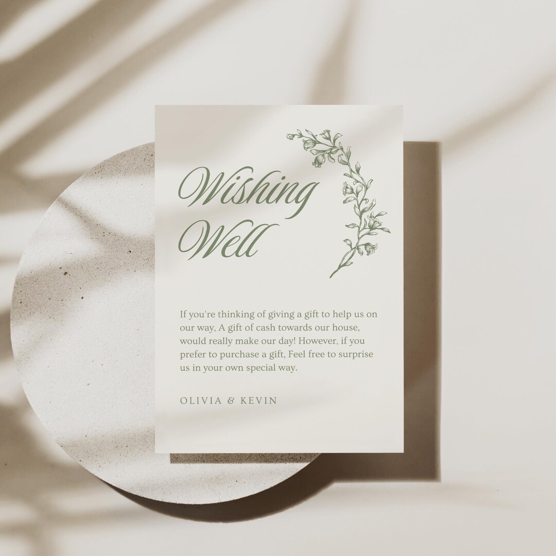 Greenery Wishing Well Card Template, Honeymoon Fund, Wedding Donation ...