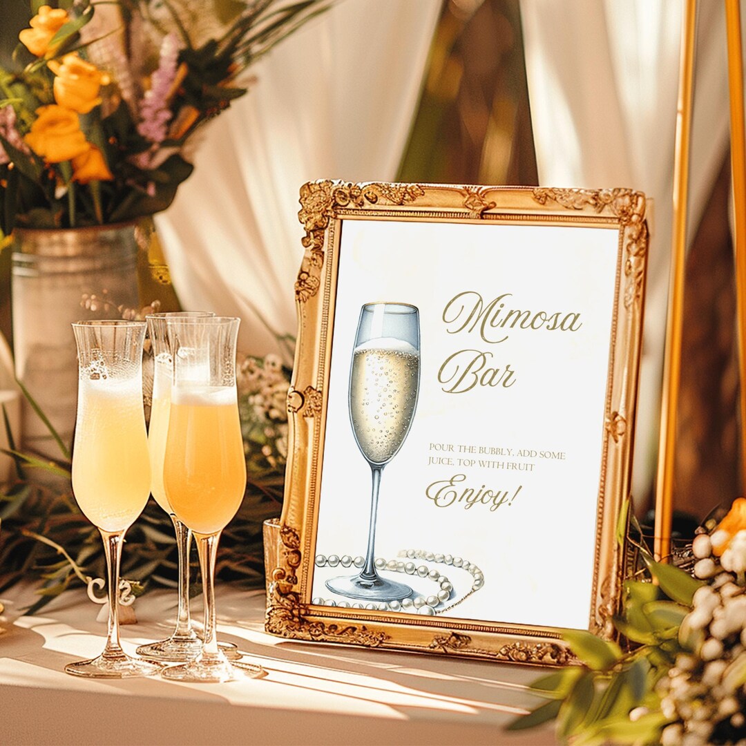 Pearls and Prosecco Mimosa Bar Sign Brunch and Bubbly Bar Template ...