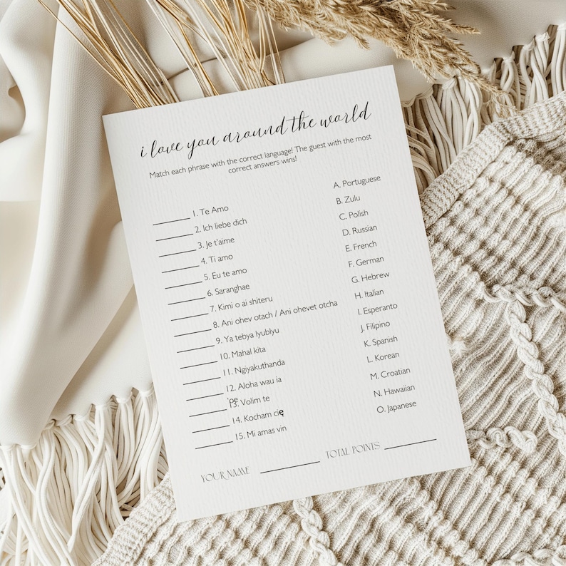Minimalist I Love You Around the World Game Template Printable Bridal ...