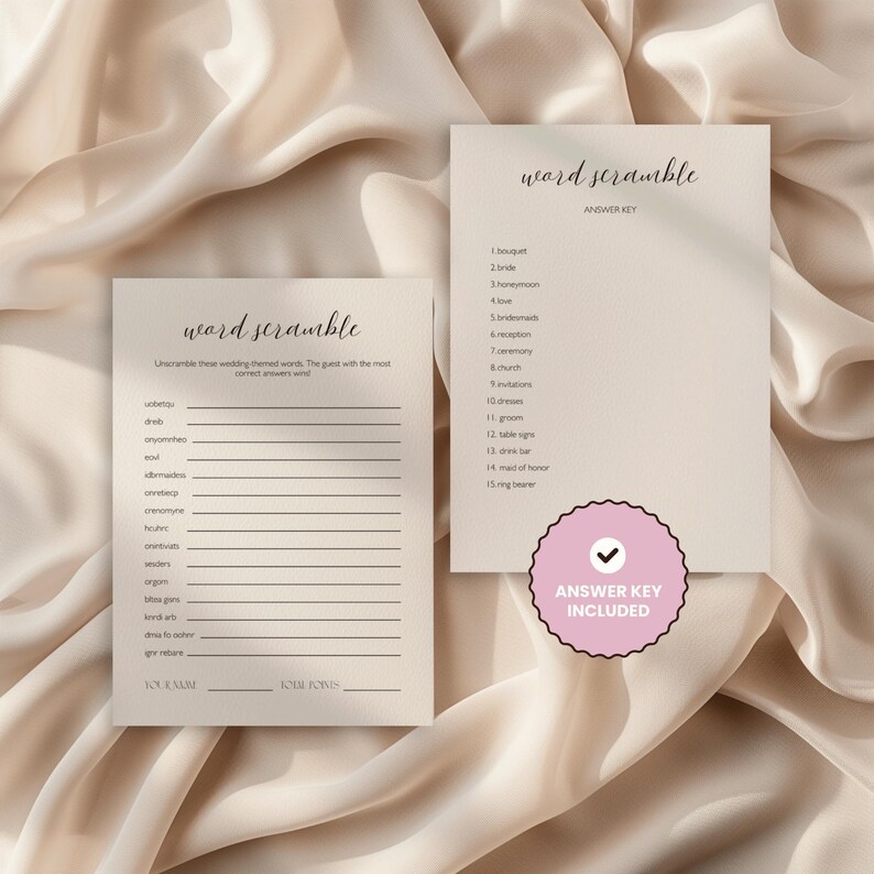 Minimalist Word Scramble Bridal Shower Game Template Printable Simple ...