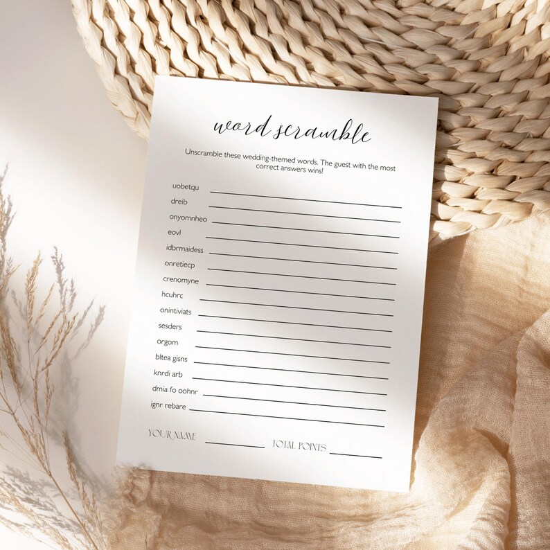 Minimalist Word Scramble Bridal Shower Game Template Printable Simple ...