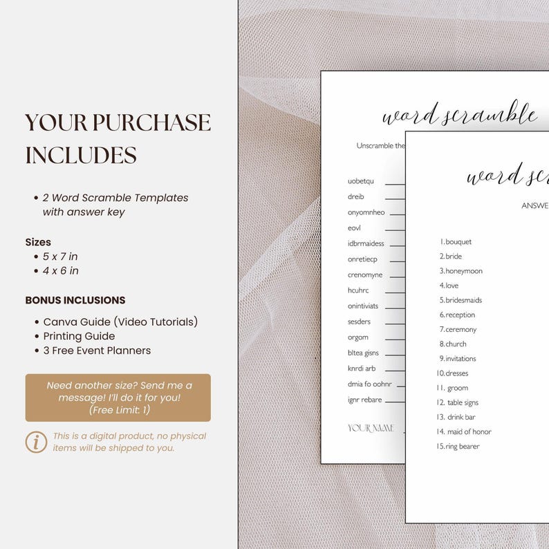 Minimalist Word Scramble Bridal Shower Game Template Printable Simple ...